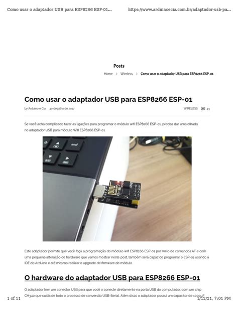 Como Usar O Adaptador Usb Para Esp8266 Esp 01 Pdf Arduino Hardware De Computador