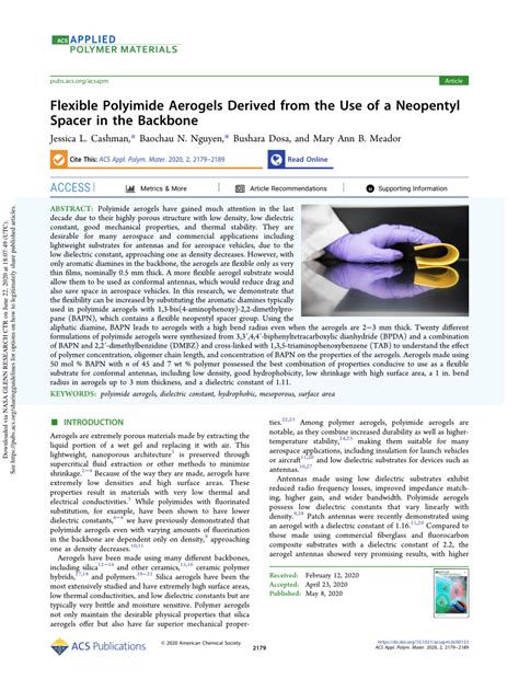 Pdf Flexible Polyimide Aerogels Derived From The Use Of A Neopentyl Spacer In The Backbone