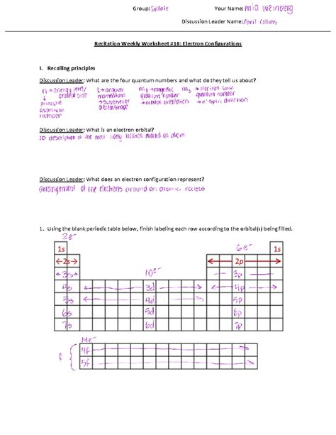 Recitation Worksheet Electron Configs F23 110 Group Your Name