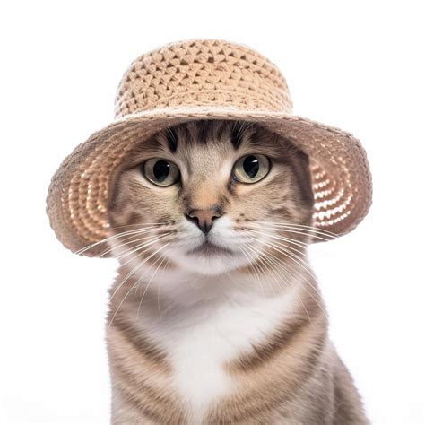 Premium Ai Image A Cat Wearing A Straw Hat With A White Spot On It