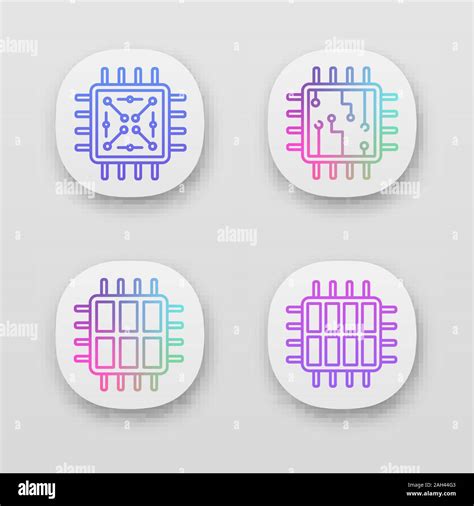 Processors App Icons Set Uiux User Interface Chip Microprocessor