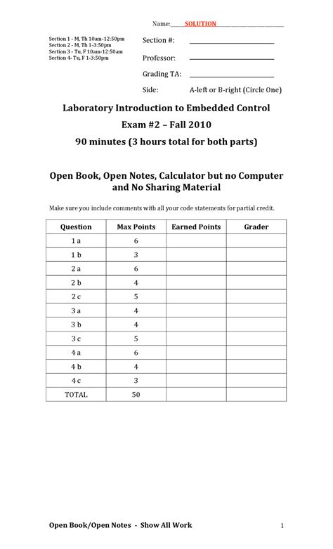 Exam 2 With Solution Introduction To Embedded Control Engr 2350