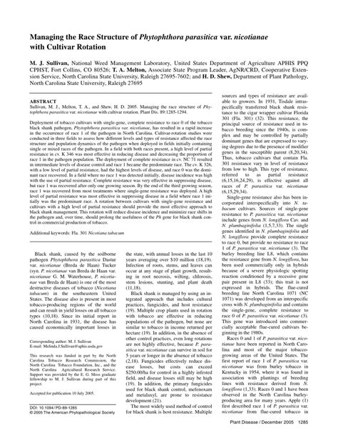 Pdf Managing The Race Structure Of Phytophthora Parasitica Var