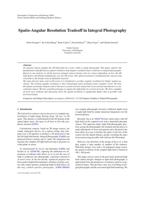 PDF Spatio Angular Resolution Tradeoffs In Integral Photography
