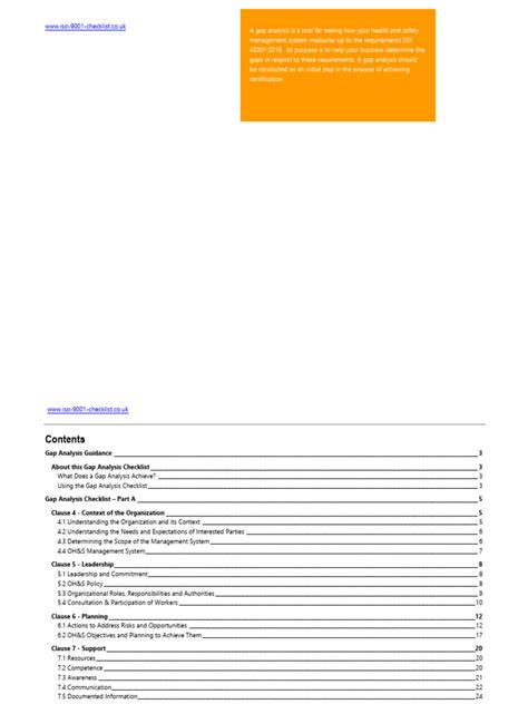 Iso 45001 2018 Gap Analysis Checklist Sample Pdf Audit Internal Audit