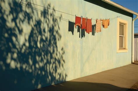 Clothesline Shadow Pattern On Sunlit Wall Stock Illustration