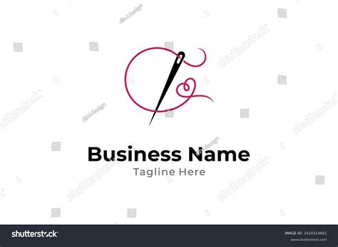Sewing Needle Logo Love Thread Combination Stock Vector Royalty Free