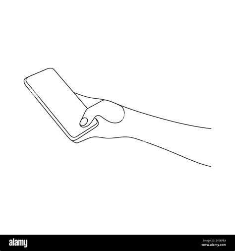 Finger Touching Mobile Phone Screen One Line Art Person Holding