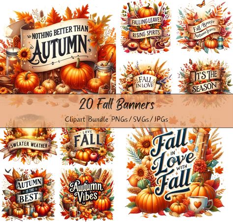 Fall Banners Clipart Bundle Watercolor Autumn Clip Art Images High