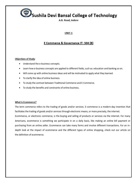 Unit 1 E Commerce Notes Pdf E Commerce Marketing