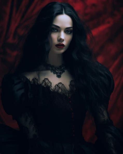 Premium Ai Image A Woman In A Black Dress With A Red Background