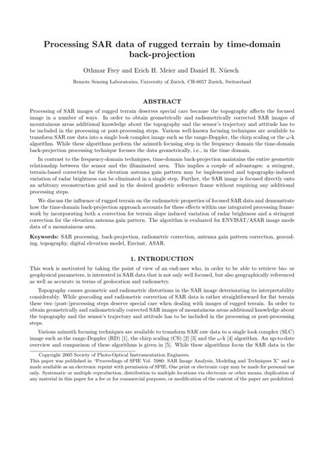 Pdf Processing Sar Data Of Rugged Terrain By Time Domain Back Projection
