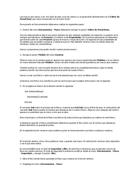 Las Macros Excel Pdf Microsoft Excel Macro Informática