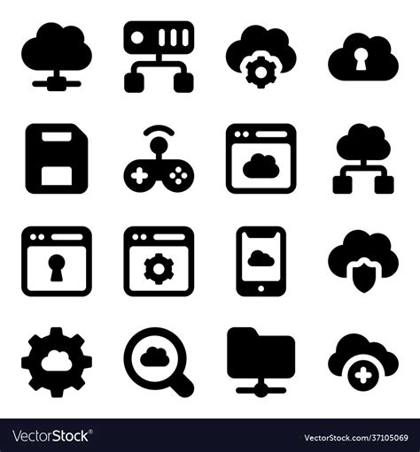 Cloud Computing Solid Icons Pack Royalty Free Vector Image