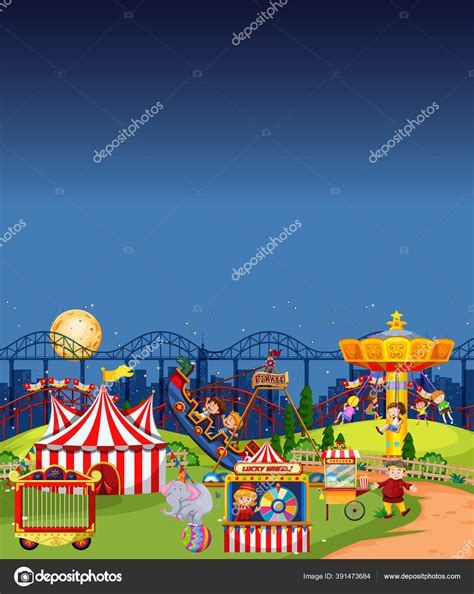 Amusement Park Scene Night Blank Dark Blue Sky Illustration Stock