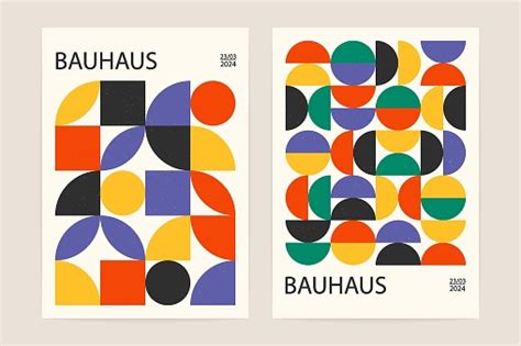 기하학적 바우하우스 패턴 배경입니다 추상적인 원형 사각형 모양 현대적인 미니멀 스위스 포스터 레이아웃 벡터 플랫 세트 0명에