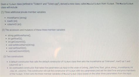 solved c given a ticket class defined in ticket h and