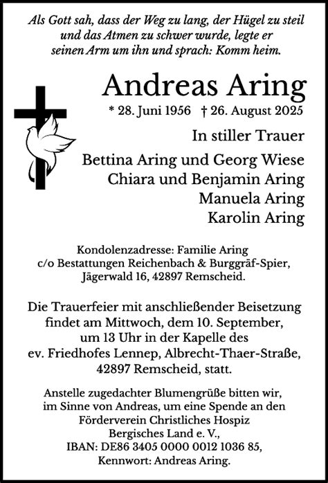 Andreas Aring Traueranzeige Remscheider General Anzeiger