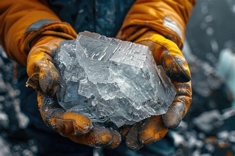 Premium Photo Worker In Lithium Mine Holding Lithium Stone In