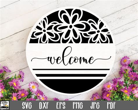 Welcome Door Sign Svg File Round Sign Svg Spring Svg Design