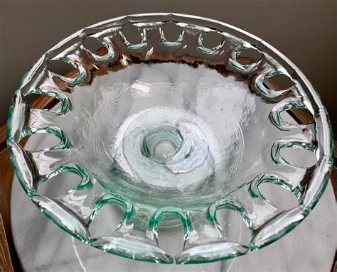 Vintage Vidrios San Miguel Recycled Sea Green Tinted Compote Blown