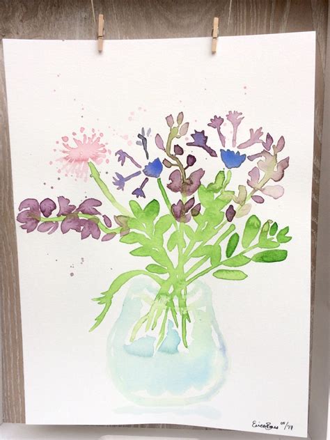 Peinture Aquarelle De Bouquet De Fleurs Sauvages En Vase Fleur