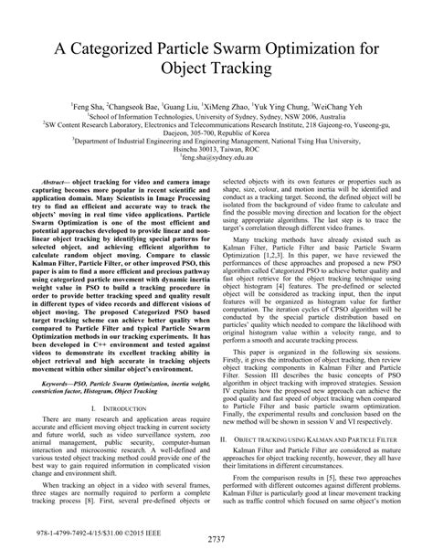 Pdf A Categorized Particle Swarm Optimization For Object Tracking