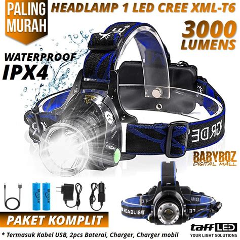 Jual TaffLED High Power Headlamp 1 LED Cree XML T6 HD LD Shopee Indonesia