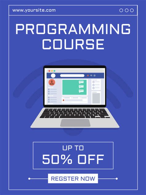 Programming Course Ad With Illustration Of Workplace Online Poster Template Vistacreate