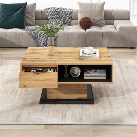 Mesa De Centro Rectangular De Panel De Partículas Con 1 Cajónnatural Conforama