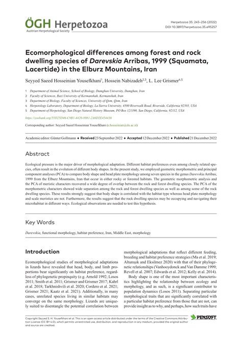 Pdf Ecomorphological Differences Among Forest And Rock Dwelling Species Of Darevskia Arribas
