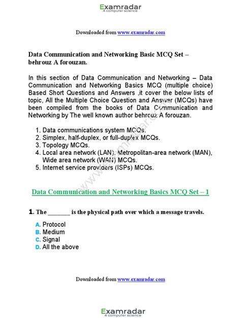 Data Communication And Networking Basic Mcq Set Behrouz A Forouzan Pdf