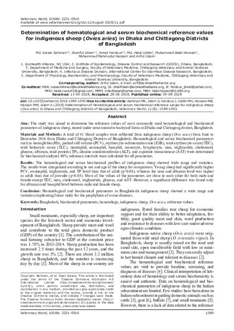Pdf { Content Determination Of Hematological And Serum Biochemical Reference Values For