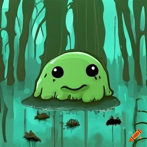 Cute Blob Friend In A Forest Swamp With Sticks And Moss 2d Line Drawing On Craiyon