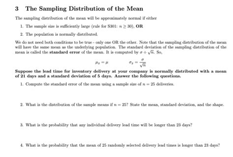 Solved The Sampling Distribution Of The Mean The Sampling Chegg