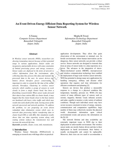 Pdf An Event Driven Energy Efficient Data Reporting System For