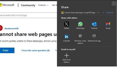 cannot share web pages using ms edge microsoft community