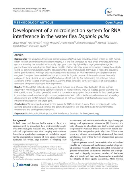 Pdf Development Of A Microinjection System For Rna Interference In