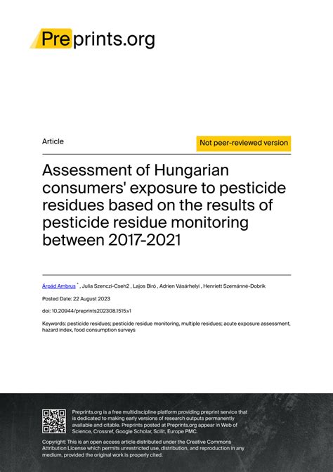 Pdf Assessment Of Hungarian Consumers Exposure To Pesticide Residues