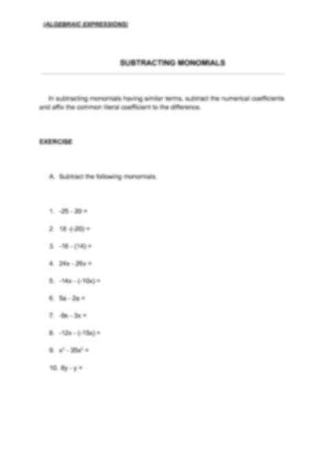 solution monomials adding subtracting muliplying and dividing