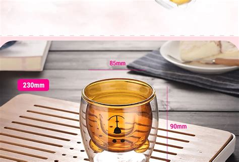 Ручная работа с двойными стенками термостойкая Высокая боросиликатная стеклянная чашка медведь