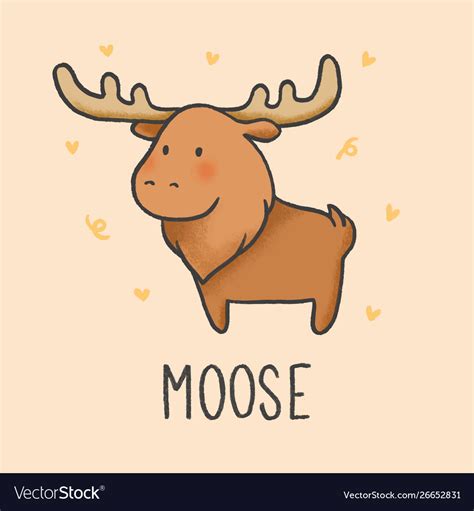 Cute Moose Cartoon Hand Drawn Style Royalty Free Vector