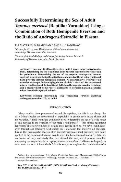 Pdf Successfully Determining The Sex Of Adult Varanus Mertensi