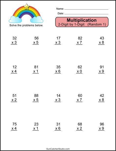 Multiplication Worksheets 2 Digit By 1 Digit Math Drills DIY