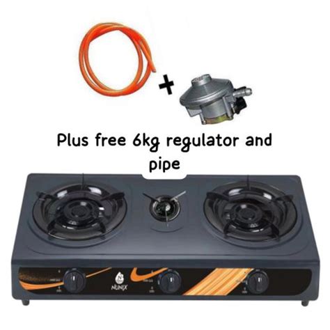 Nunix 3 Burner Auto Ignition Table Top Cooker 6kg Regulator And Pipe