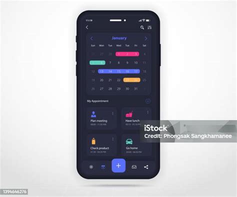 모바일 앱 캘린더 플래너 개념 약속 캘린더 템플릿 Ui Ux 스마트폰 일정 일정 일정 일정 연간 계획 회의 애플리케이션 캘린더 이벤트 액티비티 이벤트 앱 벡터폰 1월에 대한