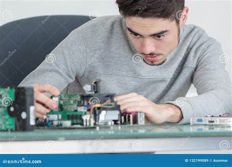 Solving The Circuit Problem Stock Image Image Of Worker Electrician