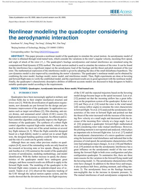Pdf Nonlinear Modeling The Quadcopter Considering The Aerodynamic