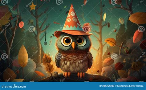 A Cute Owl With A Party Hat And Hoot Hoot Hooray Stock Illustration