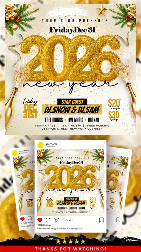 Editable New Year 2026 Party Social Media Flyer Psd